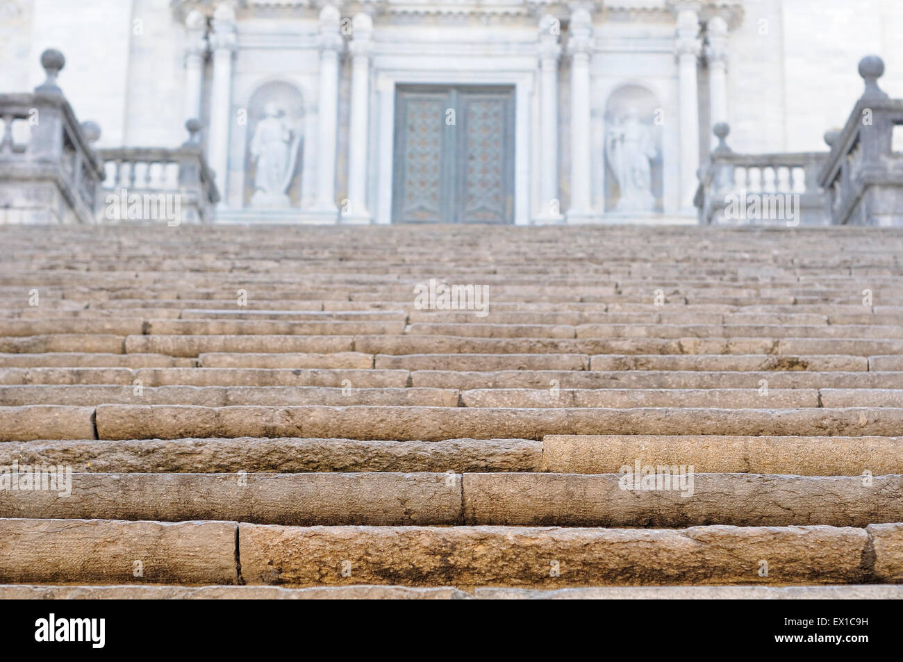 View of the staircase in the west facade of Saint Felix Cathedral in ...