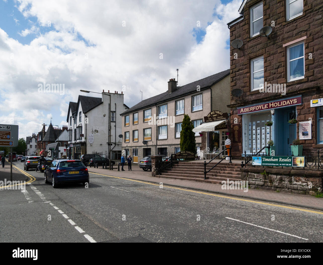 View along main street Aberfoyle Stirling Scotland at heart of Loch ...