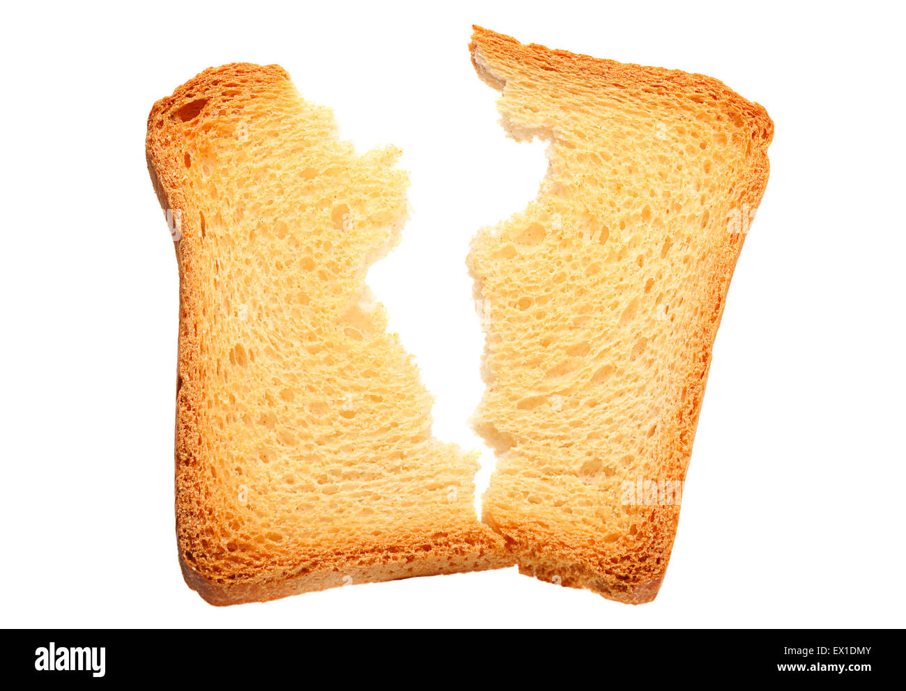 Toasted bread slice cracked isolated on white background Stock Photo ...