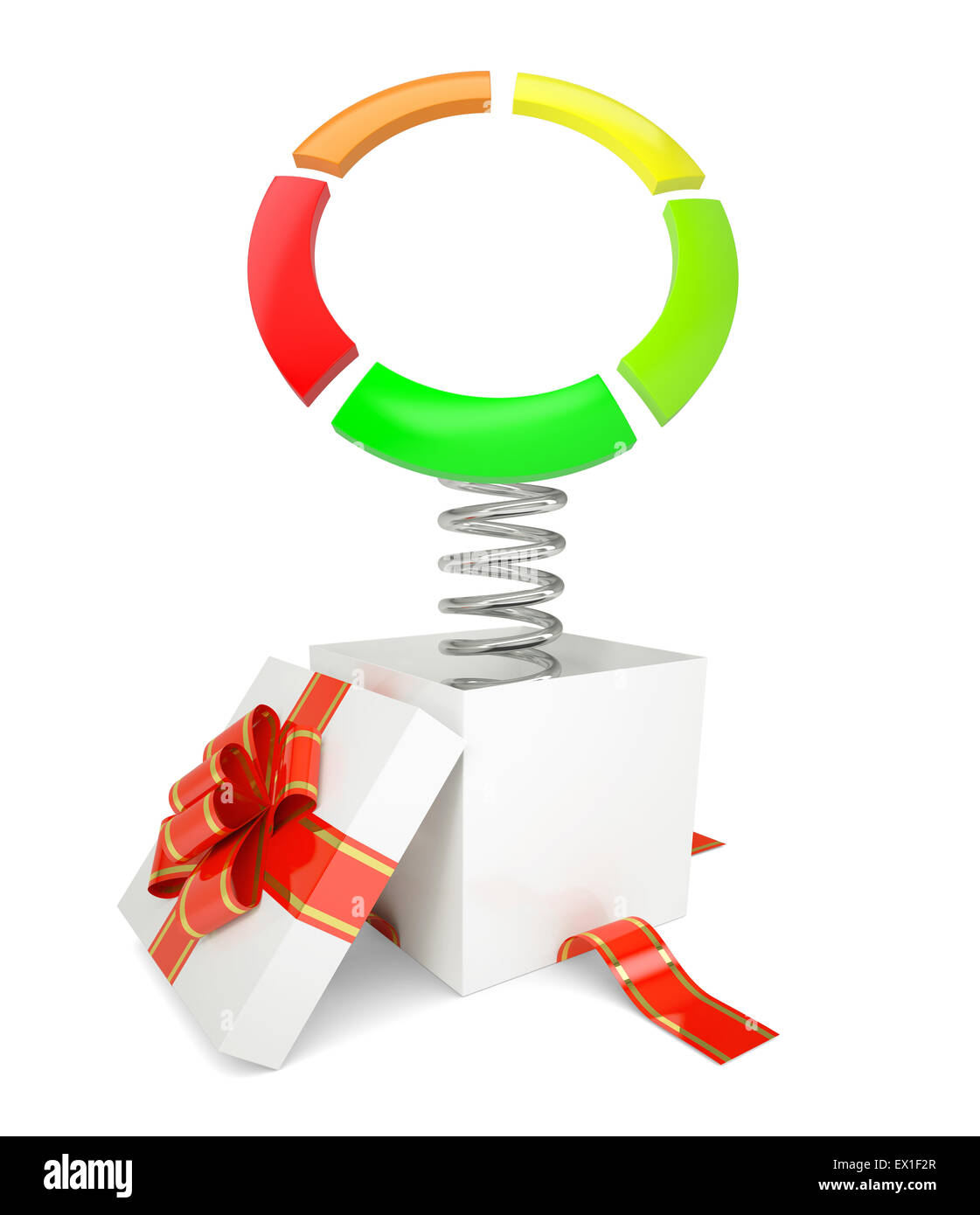 Gift box with red band and colorful circle Stock Photo - Alamy