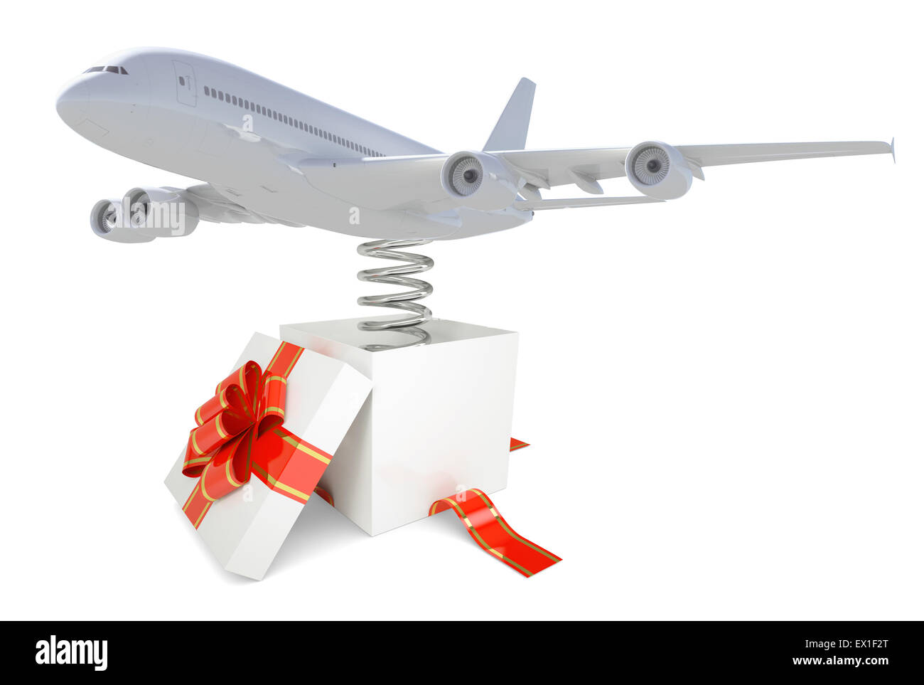 Gift box with red band and jet Stock Photo - Alamy