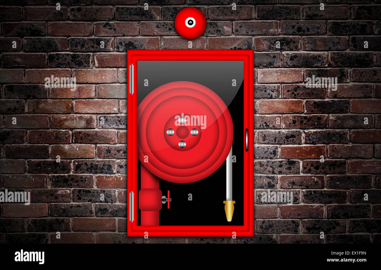 Illustration of a fire hose against a brick wall Stock Photo - Alamy