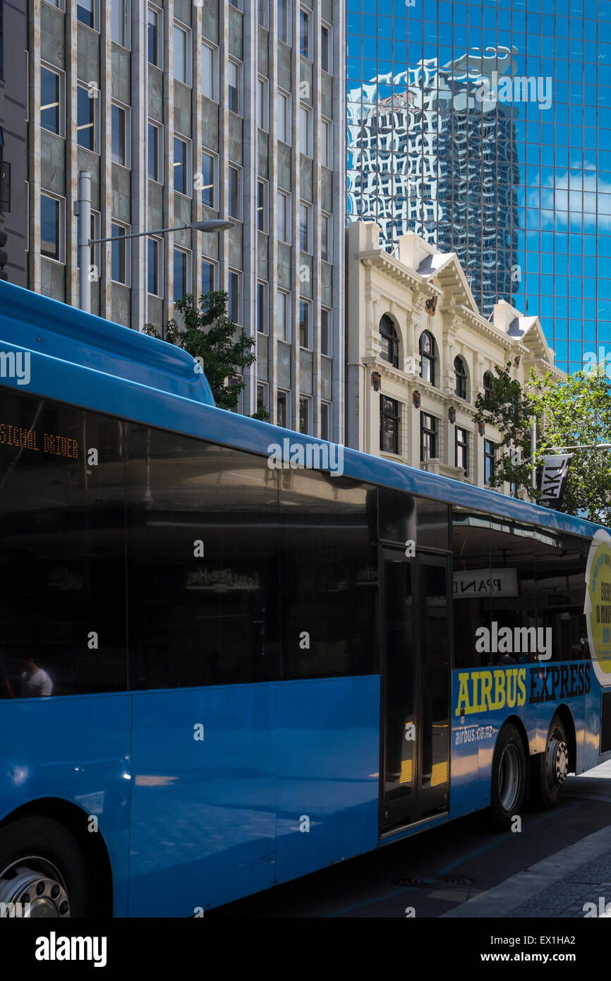Abstract Auckland city with modern and old buildings, reflection and ...