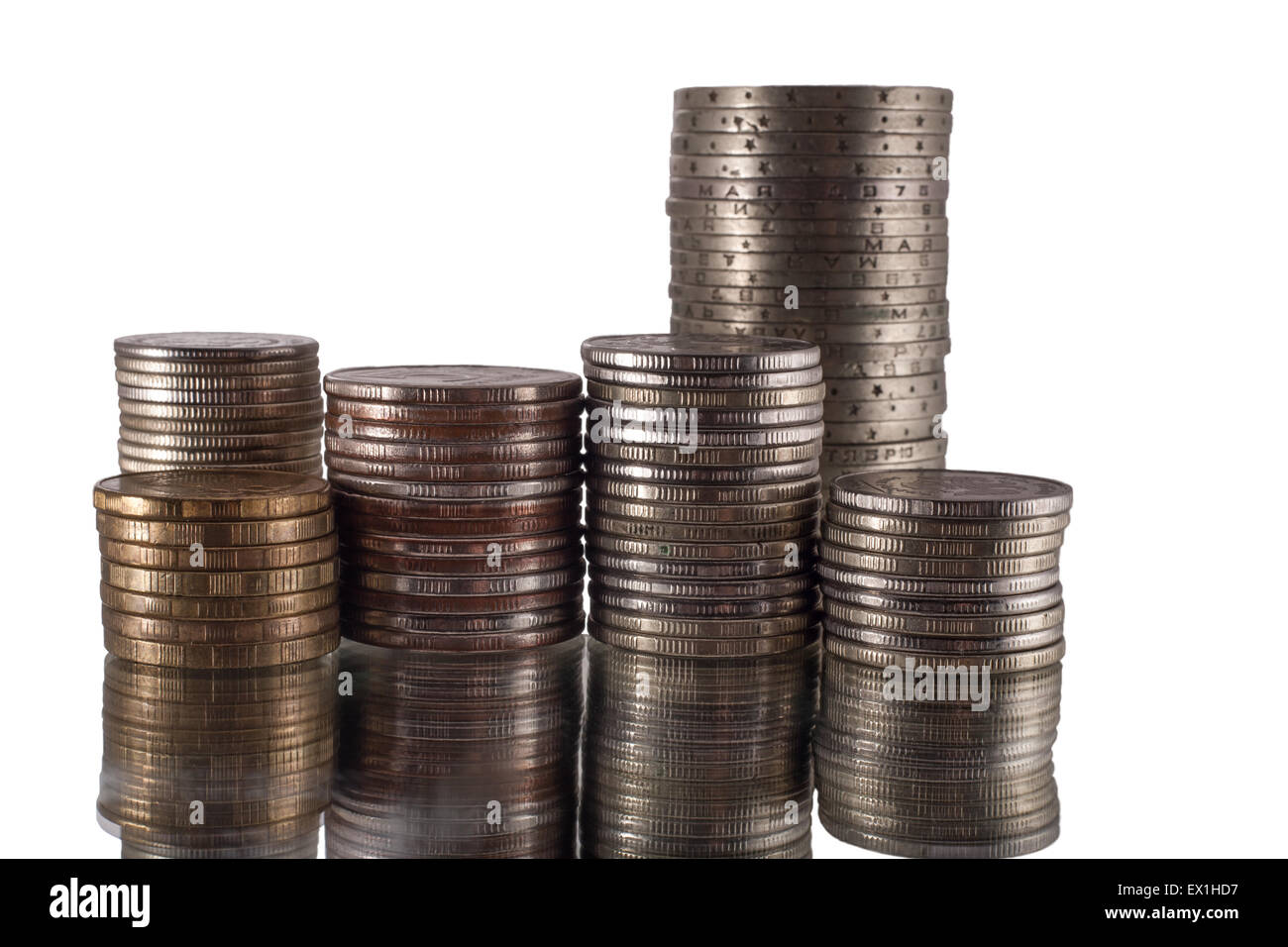 Six stacks coins hi-res stock photography and images - Alamy