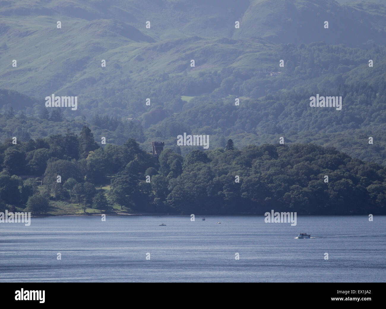 Lake Windermere Cumbria 4th July 2015 .UK Weather Bright sunny aftrenoon Lake Windermere with ...