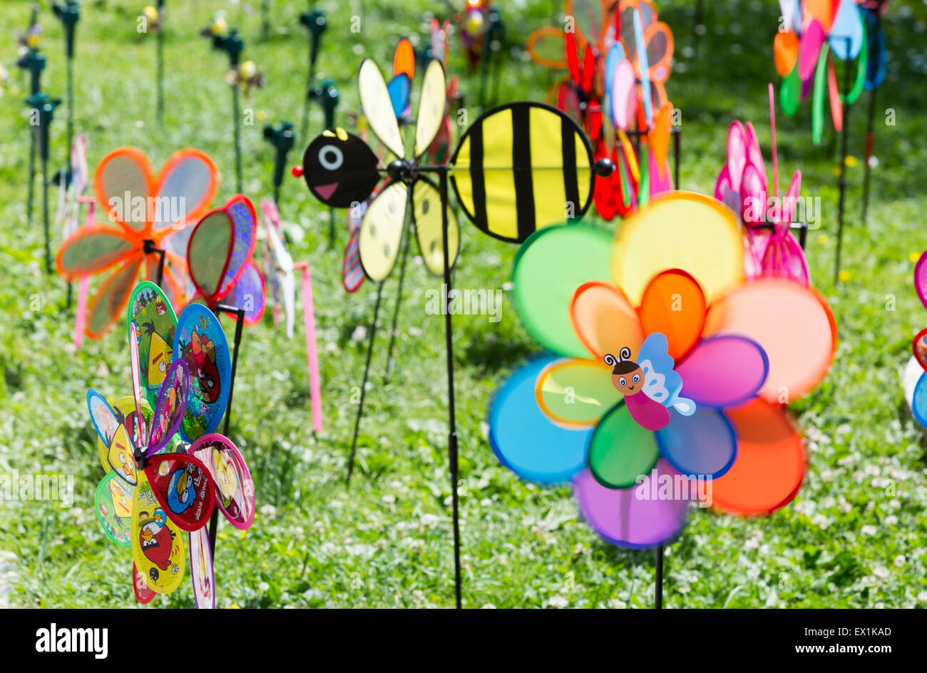 Many different colorful pinwheels in the park Stock Photo - Alamy