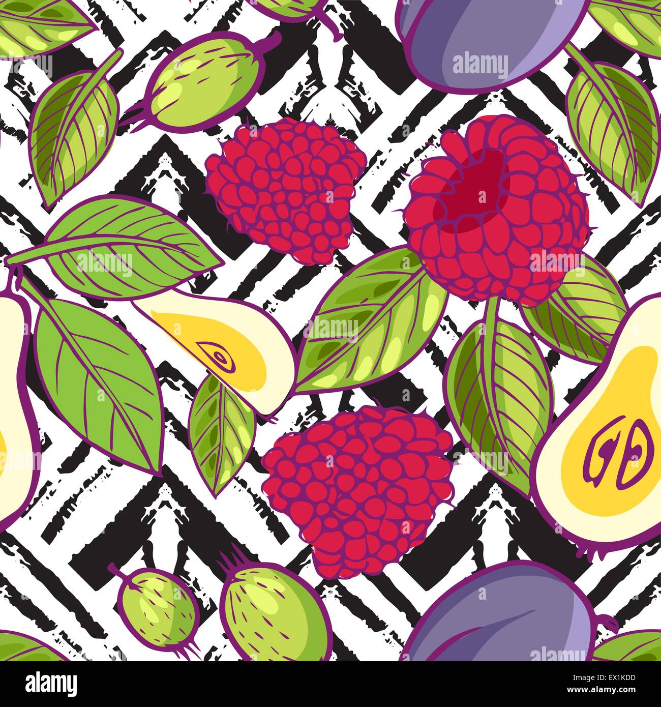 Berries raspberry on black Stock Vector Images - Alamy