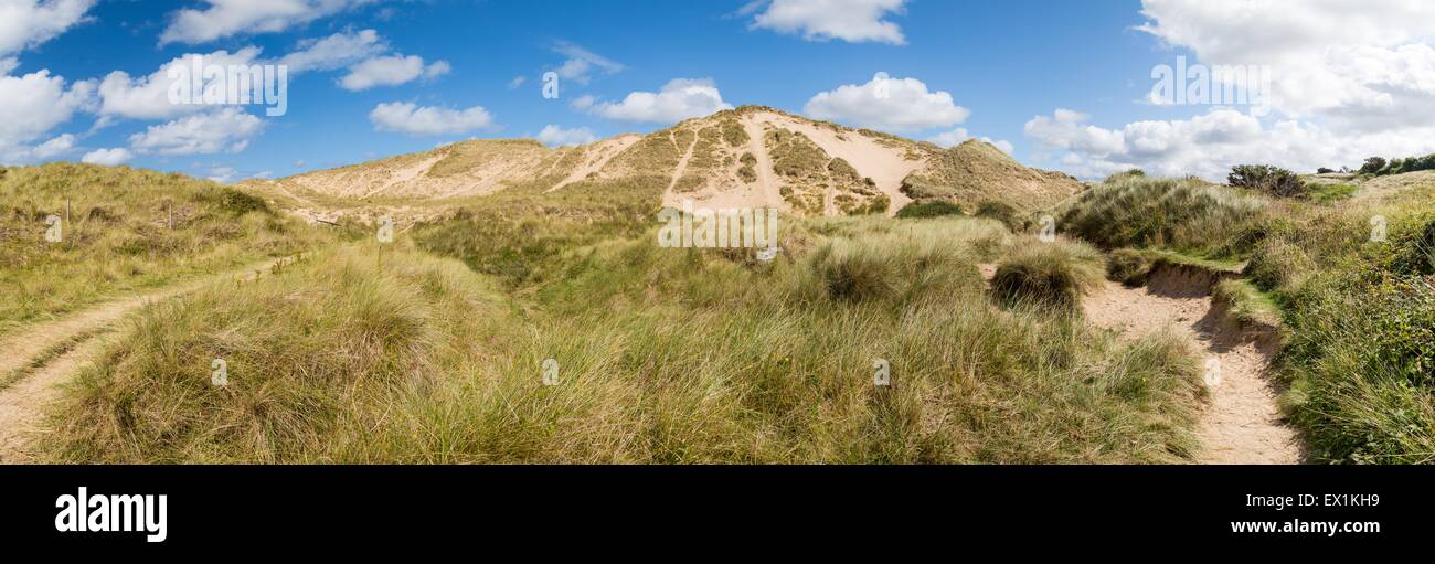 Holywell bay sand dunes panorama cornwall england uk Stock Photo - Alamy