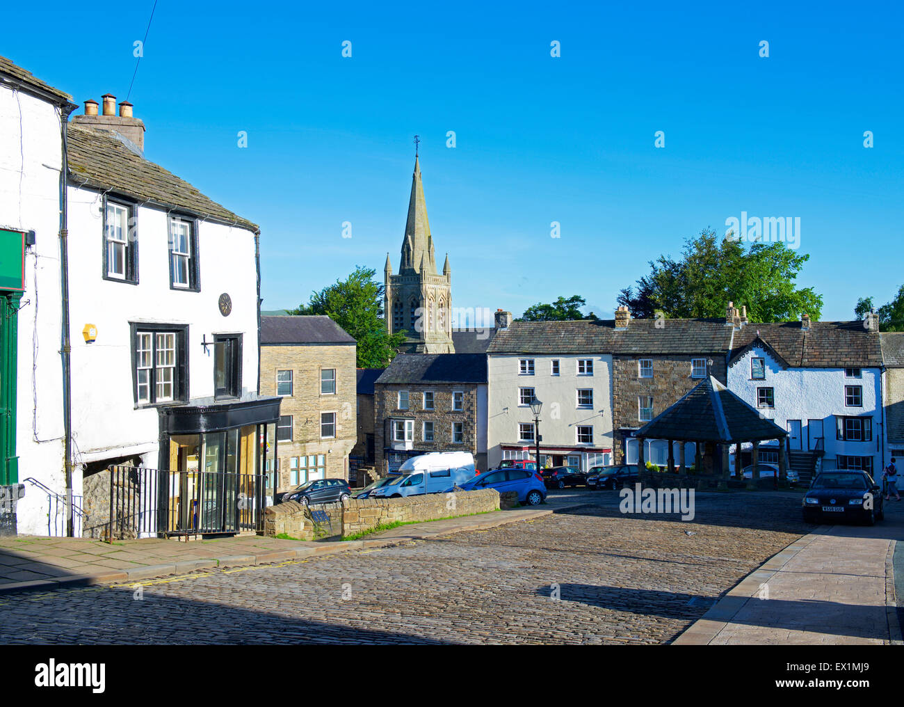 The cobbled main street of Alston, the highest market town in England ...