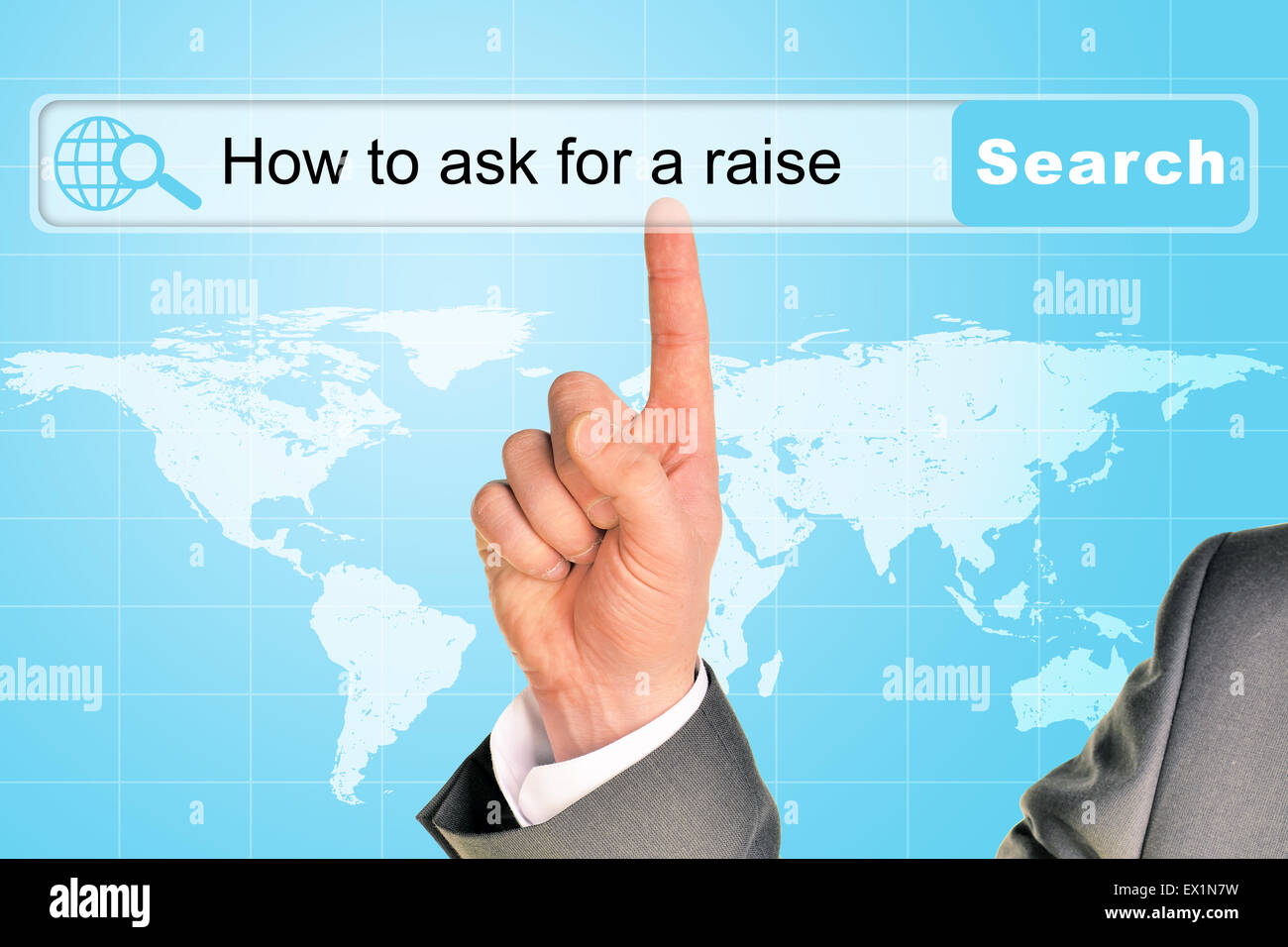Businessmans hand on abstract blue background Stock Photo - Alamy