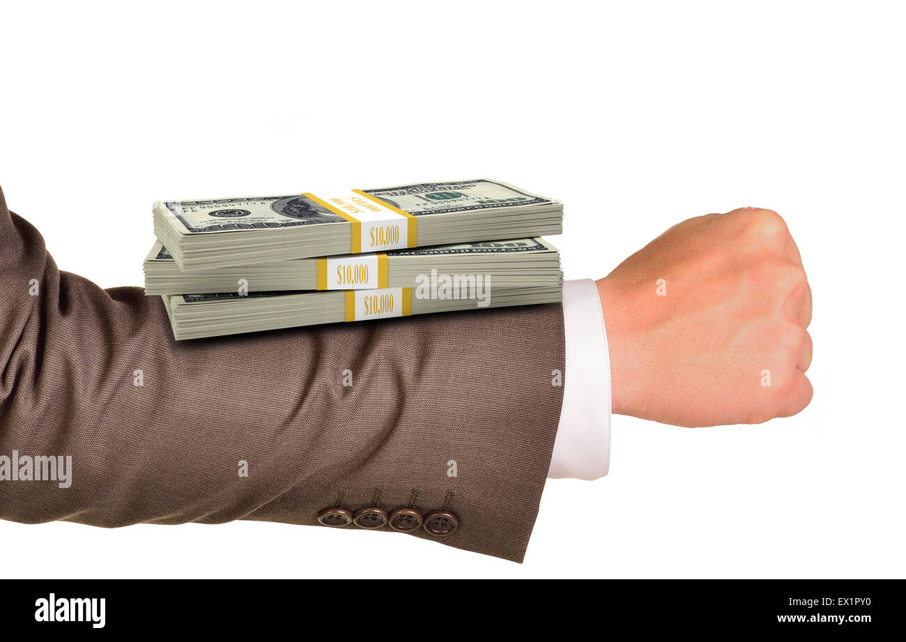 Businessmans arm with money Stock Photo - Alamy