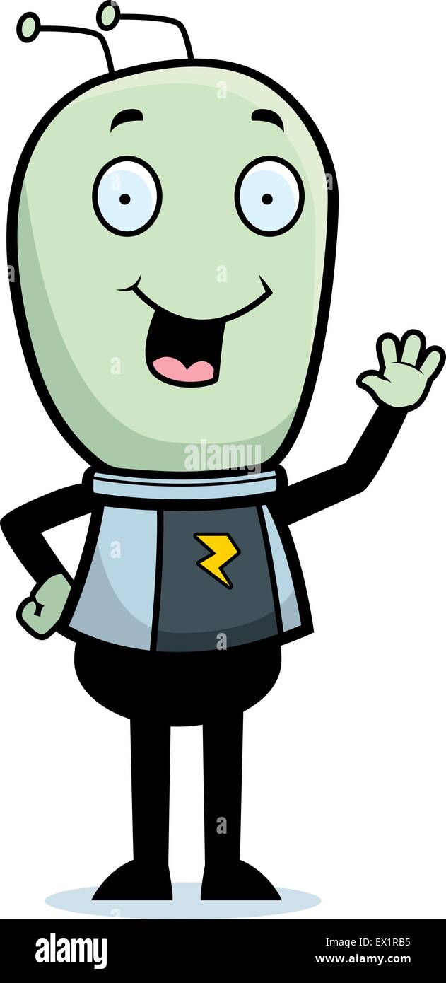 A happy cartoon little alien waving and smiling Stock Vector Image ...