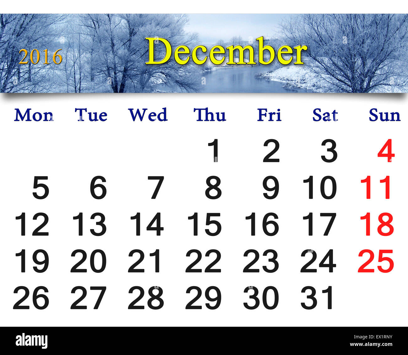 December 2016 calendar hi-res stock photography and images - Alamy