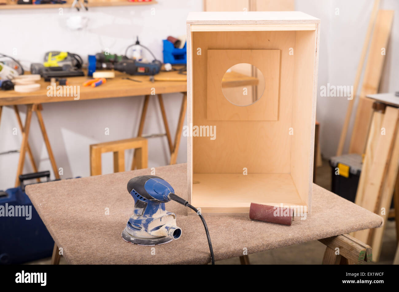Traditional cajon flamenco percussion instrument in an artisan workshop ...