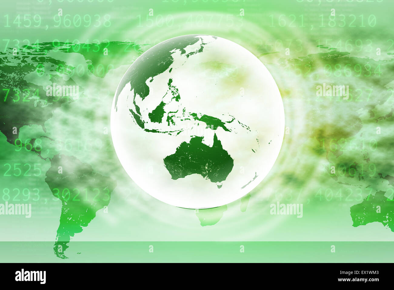 Earth on abstract green background Stock Photo - Alamy