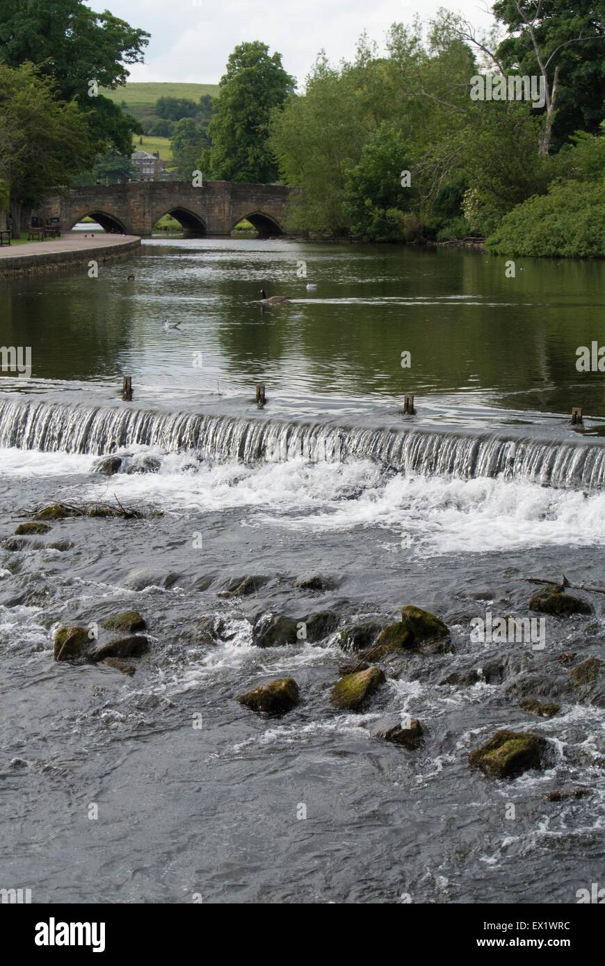 River weir on the River Wye Bakewell Stock Photo - Alamy