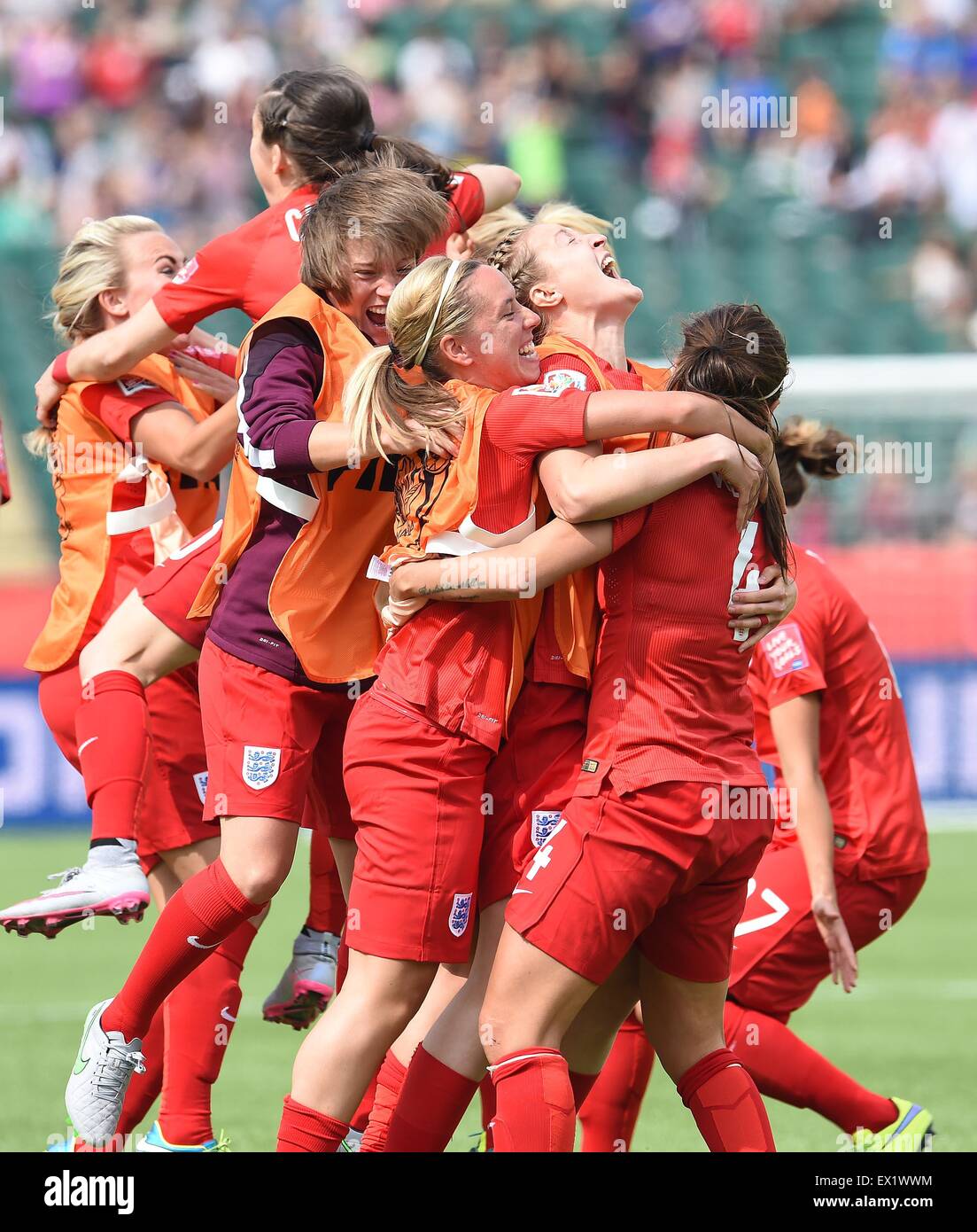 Edmonton, Canada. 4th July, 2015. England celebrates their victory over ...