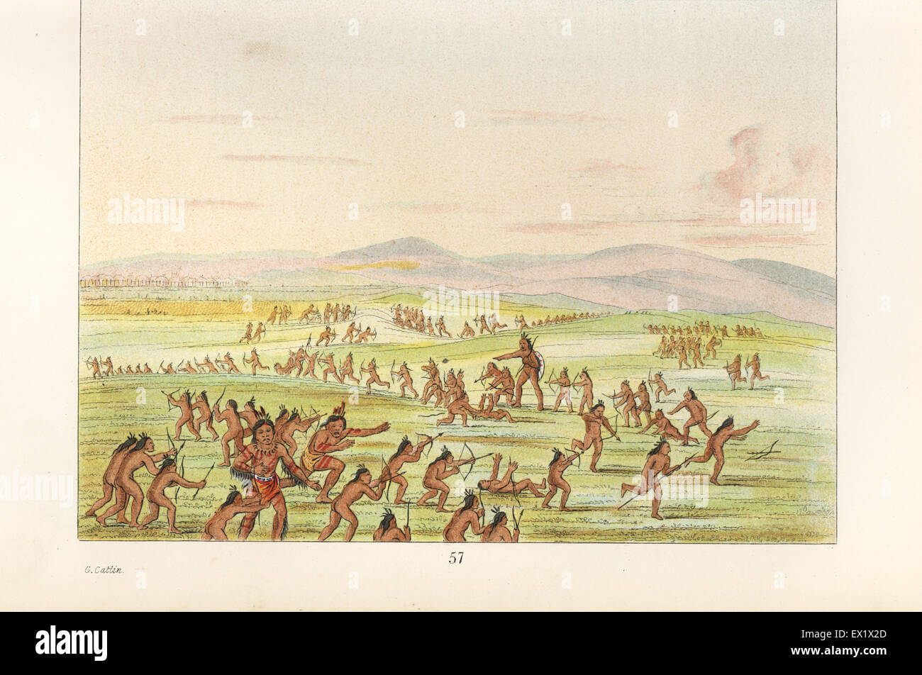 Mandan men and boys dancing a sham fight and sham scalp-dance. Boys ...