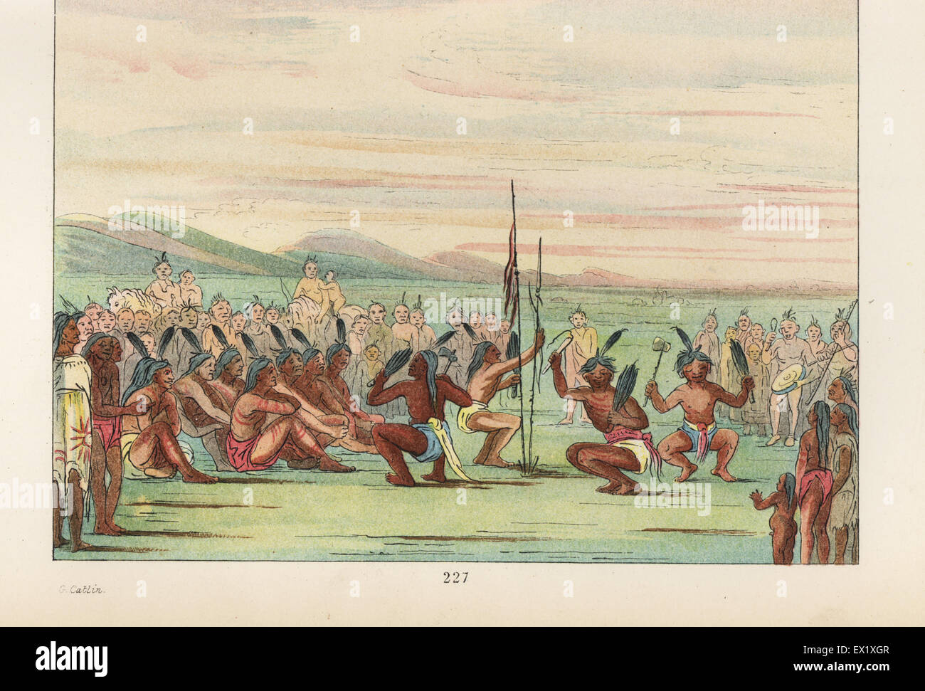 Choctaw men performing the Eagle Dance, squatting and dancing round ...