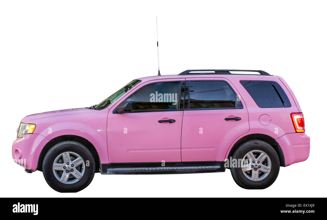 Pink SUV isolated on white background. Side view Stock Photo - Alamy