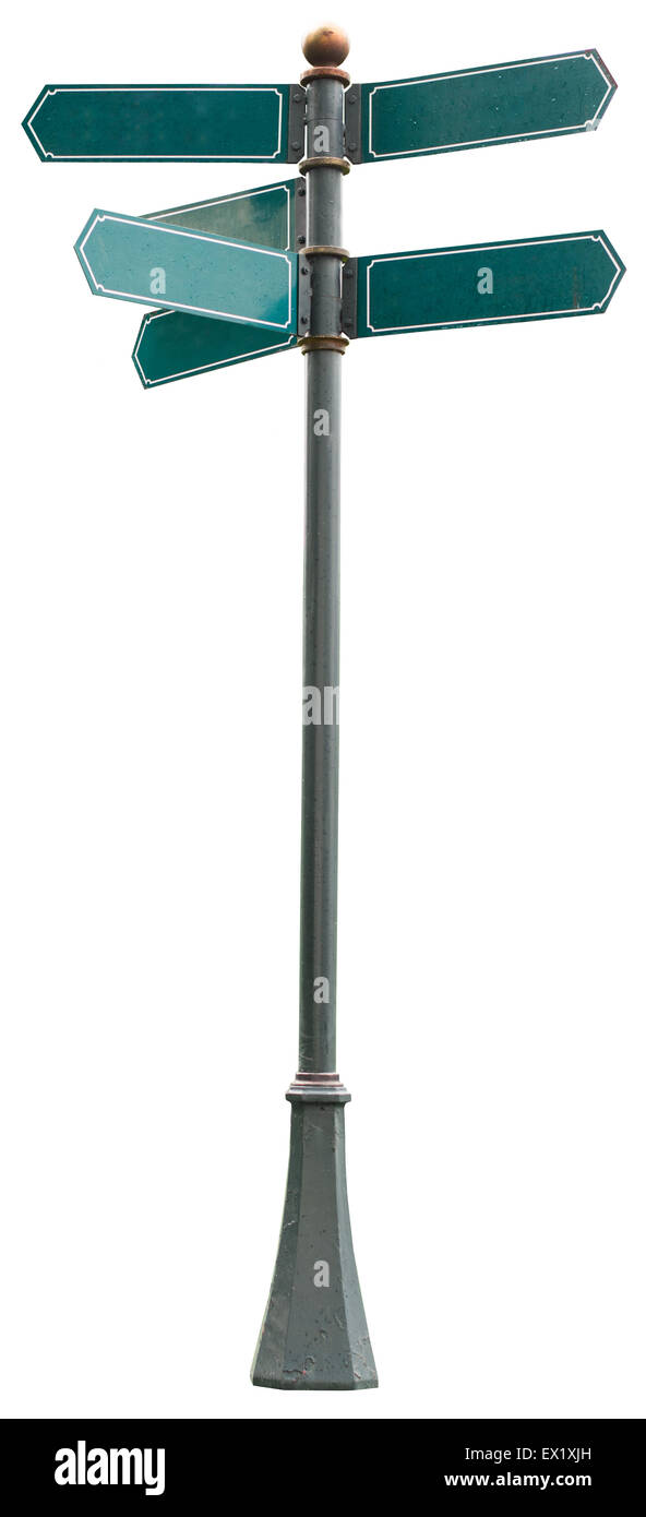 Green signpost on isolated white background Stock Photo - Alamy