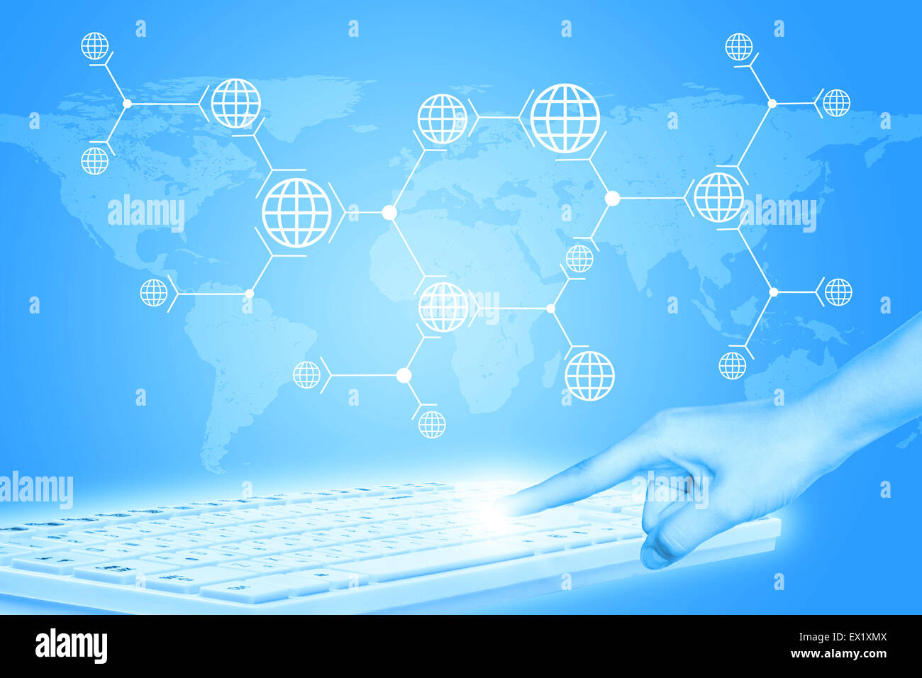 Womans hand pressing on keyboard Stock Photo - Alamy