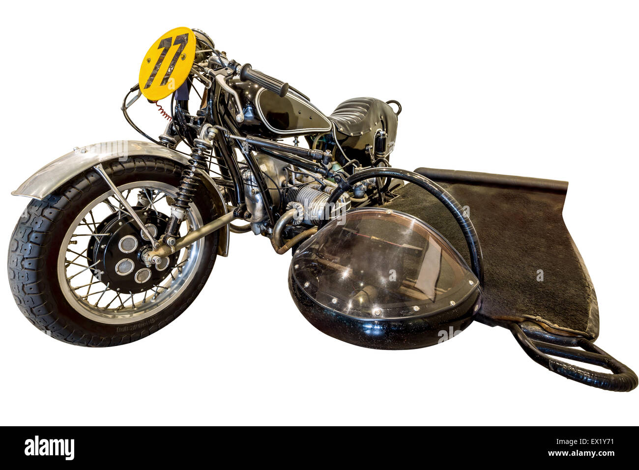 BMW Road Race Sidecar, old motorbike, model R51, isolated on white ...