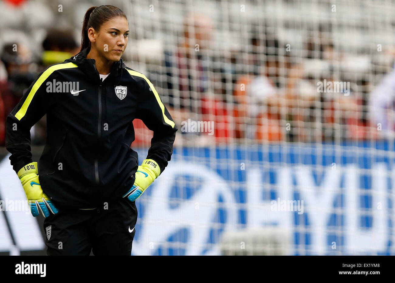 Vancouver. 4th July, 2015. Goalkeeper Hope Solo of the U.S. attends a ...