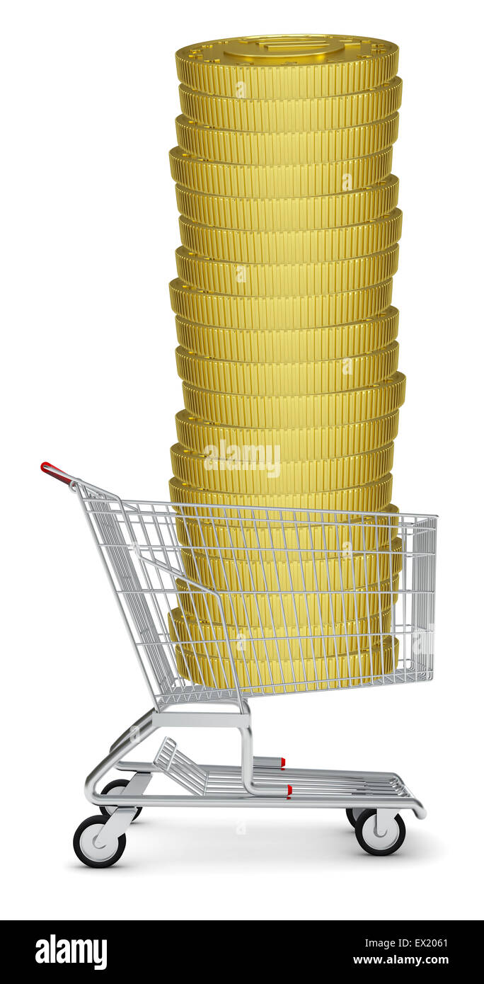 Pile of coins in shopping cart Stock Photo - Alamy