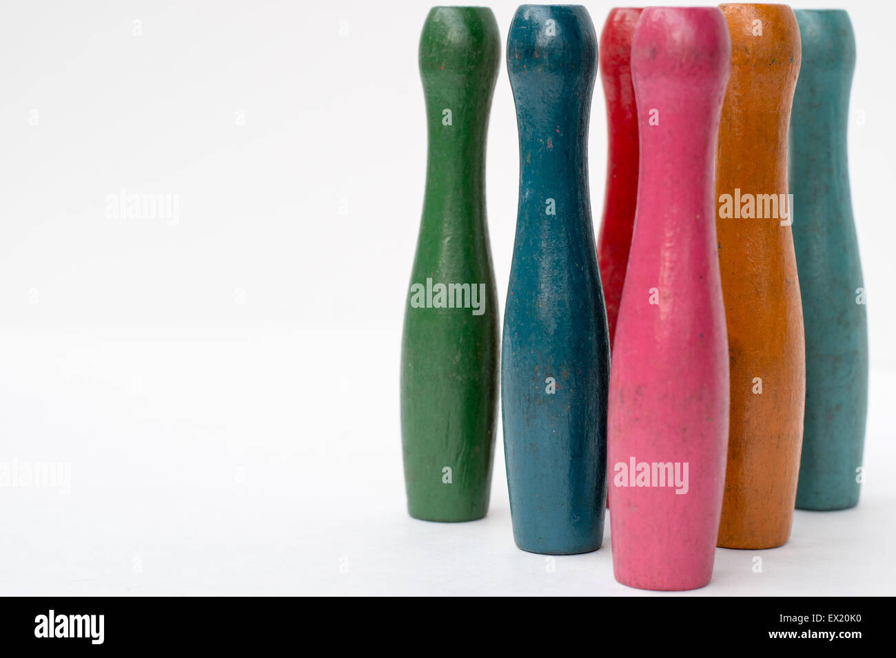 Six Toy Antique Vintage Bowling Pin Stock Photo - Alamy