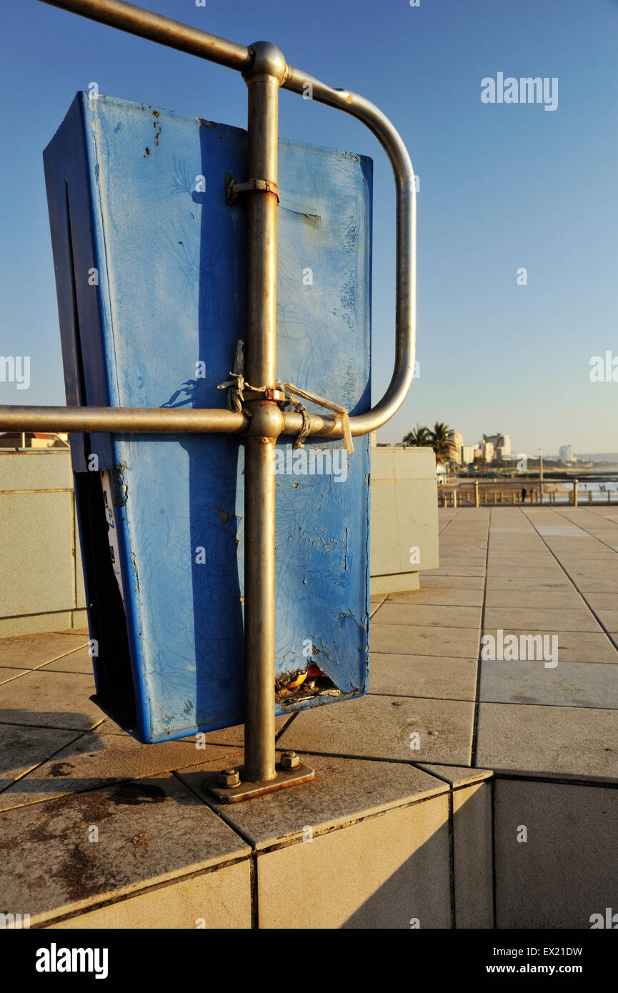 Sanitation, beach management, Durban, South Africa, damaged blue ...