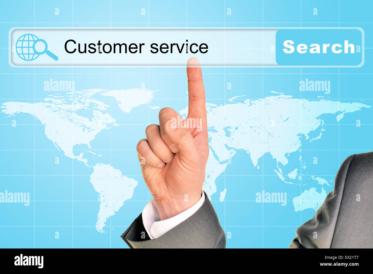 Businessmans hand on abstract blue background Stock Photo - Alamy