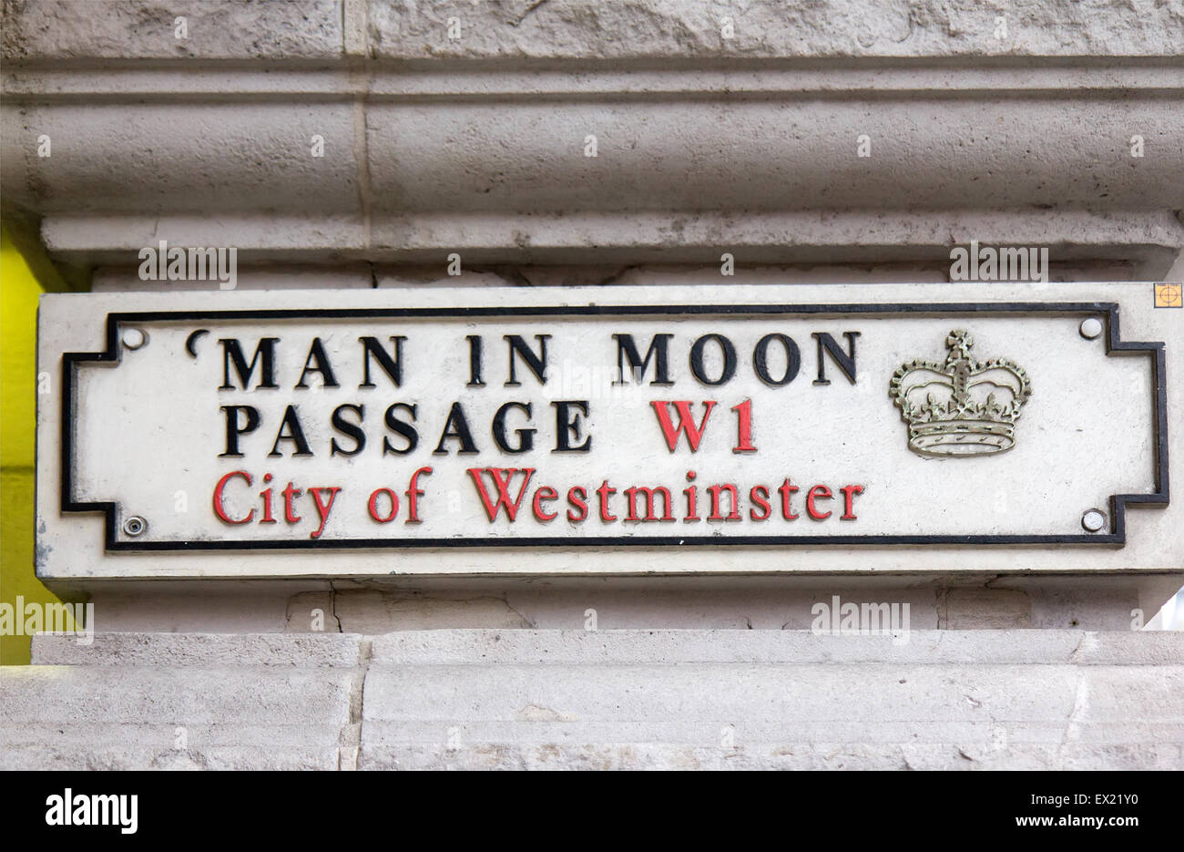 Man in moon passage street sign, London Stock Photo - Alamy