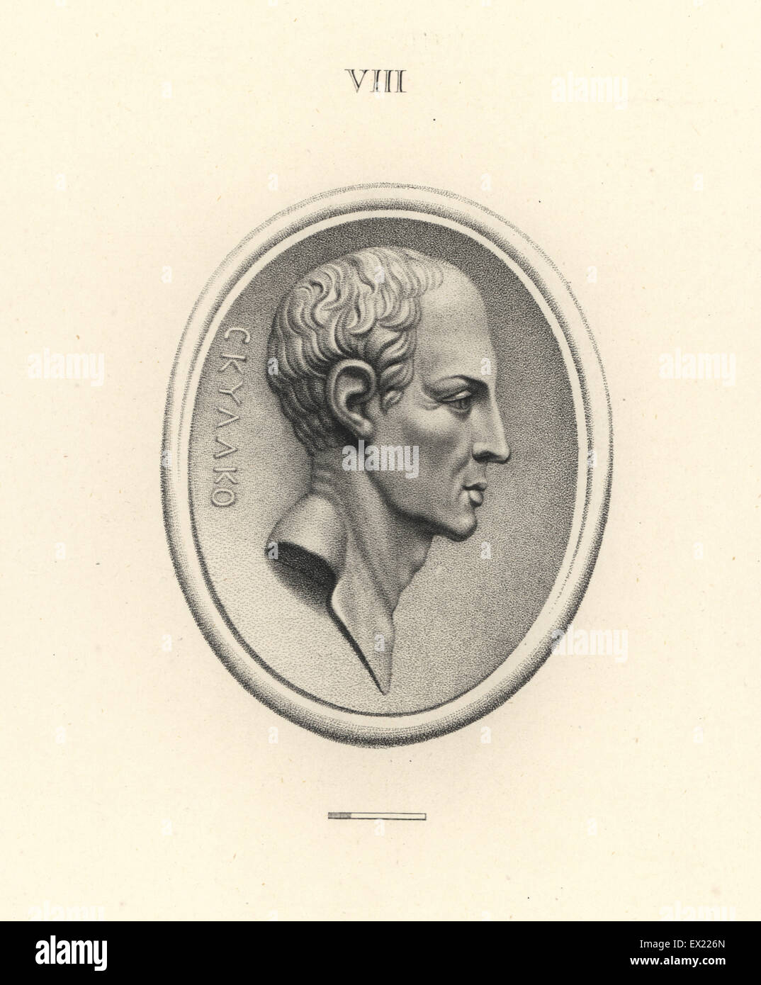 Head of unknown man, Ancient Greece, work of Scyllax. Copperplate ...