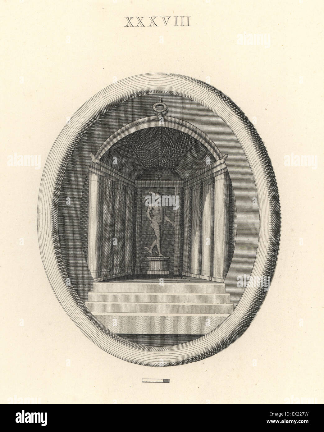 Temple of Mercury, Roman messenger god. Statue of naked god with winged ...