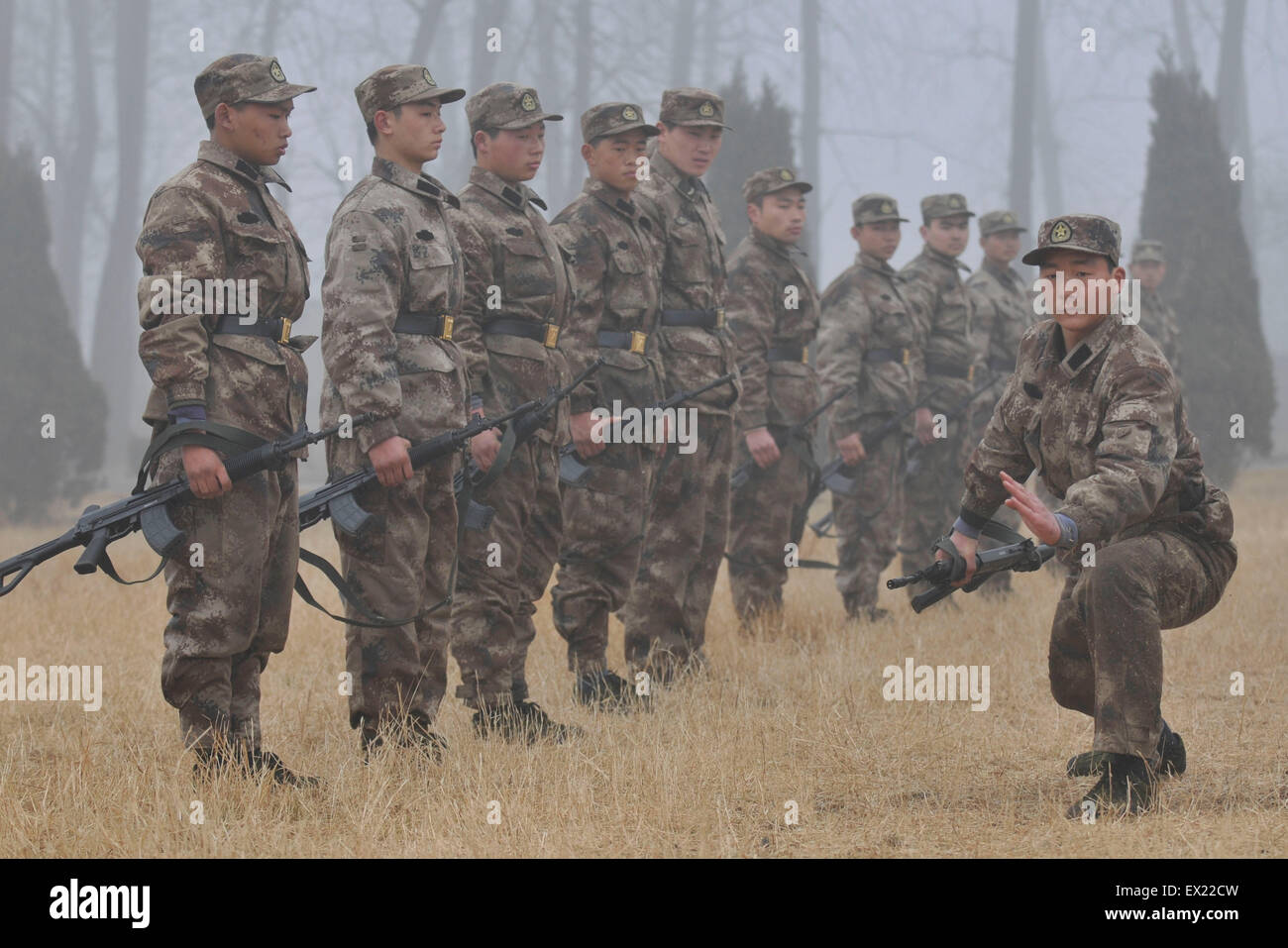 Recruits of PLA carry out a training session at a military base in ...