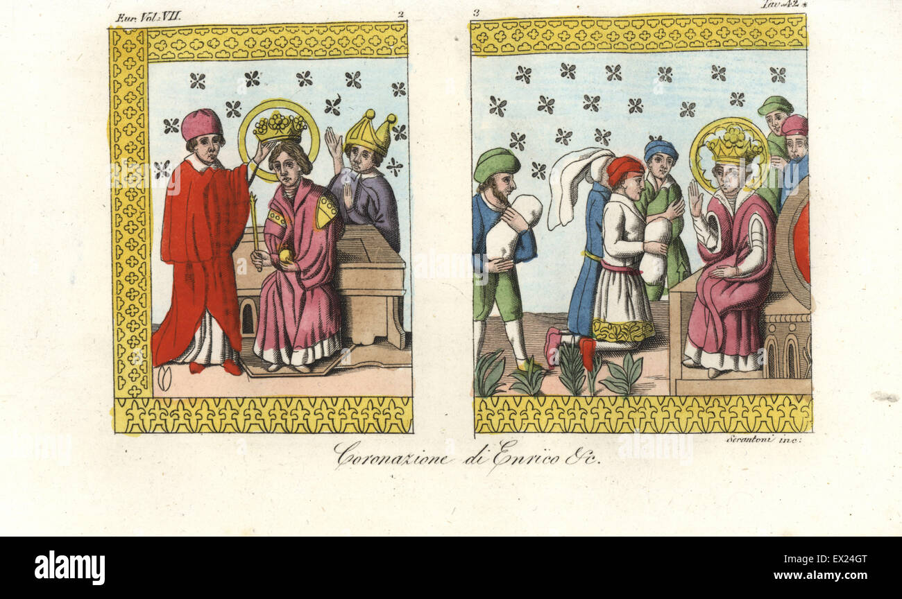 Coronation of King Eric the Saint of Sweden. Handcoloured copperplate ...