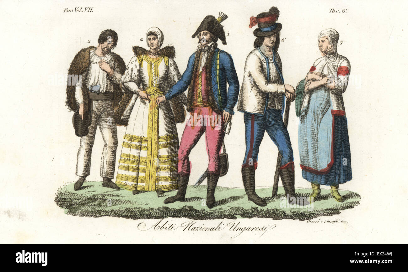 National costumes of the Hungarians, 18th century. Handcoloured ...