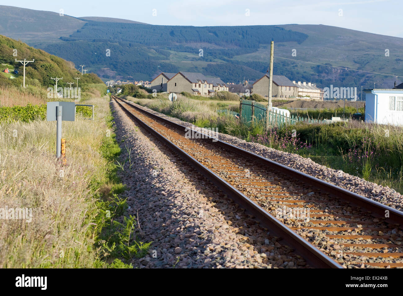 Working Railway line cross country train tracks Stock Photo - Alamy