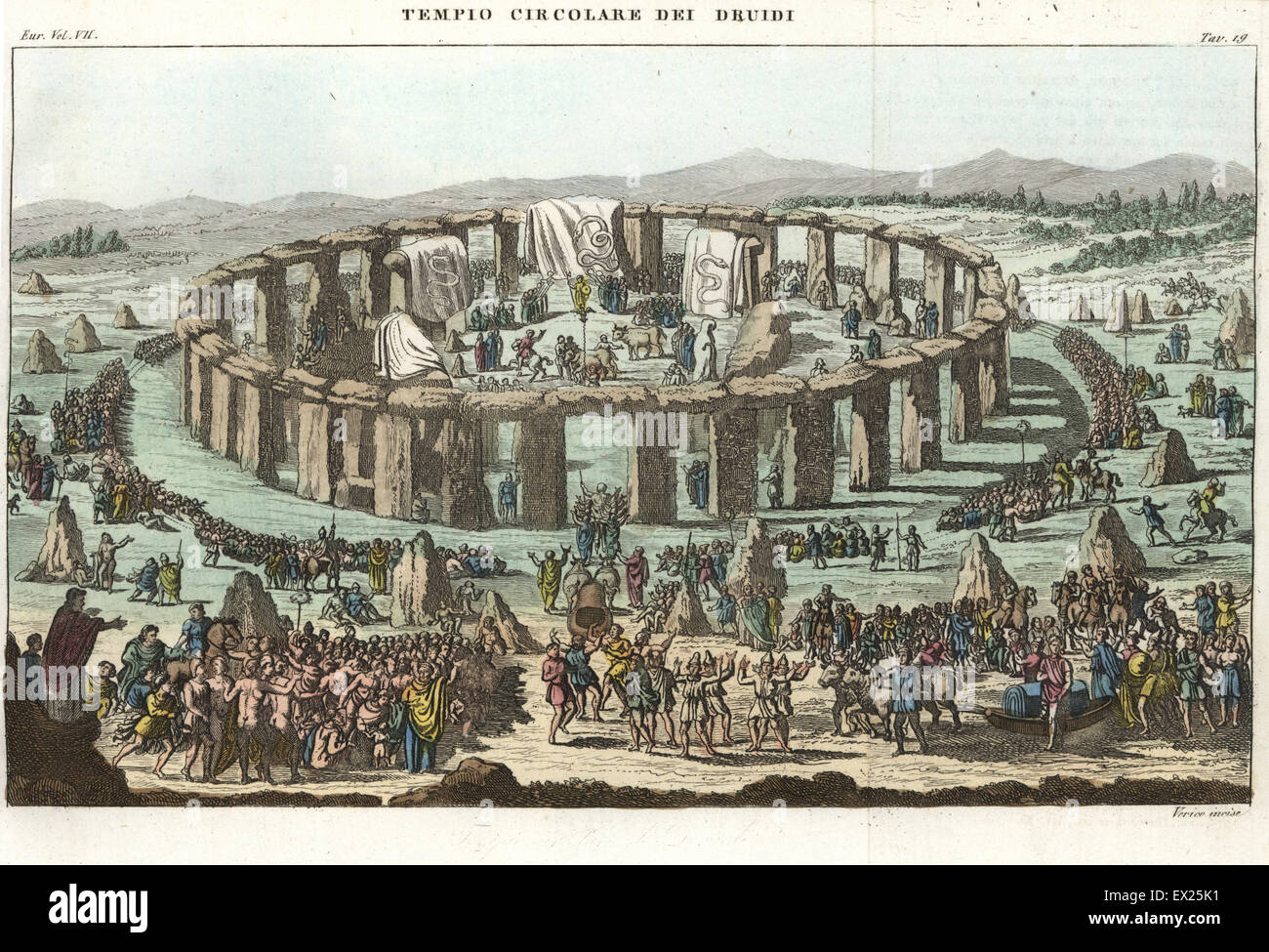 Ancient Druidic ceremony at Stonehenge, with the stones hung with ...