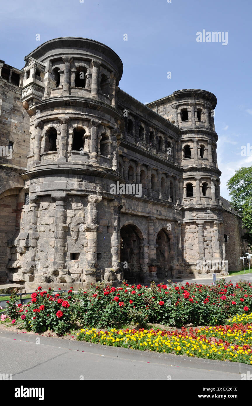 The Porta Nigra, an ancient Roman gate in Trier, Germany, viewed from ...