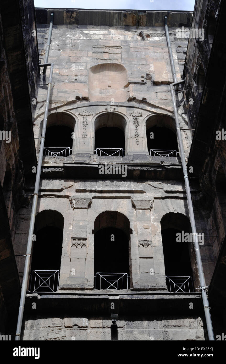 Partial view of the Porta Nigra, Trier, Germany, from between the two ...