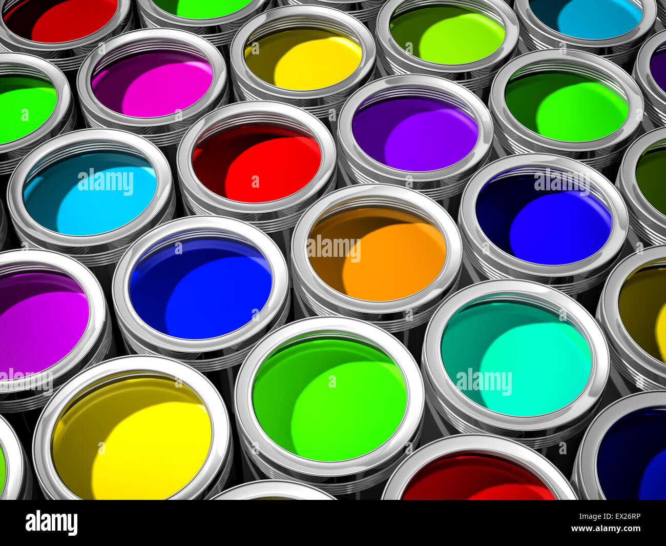 Colorful paint cans - 3d illustration, whole screen Stock Photo - Alamy