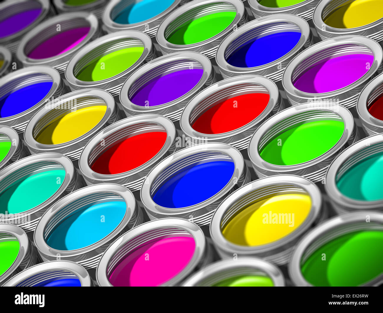 Colorful paint cans - 3d illustration, whole screen Stock Photo - Alamy