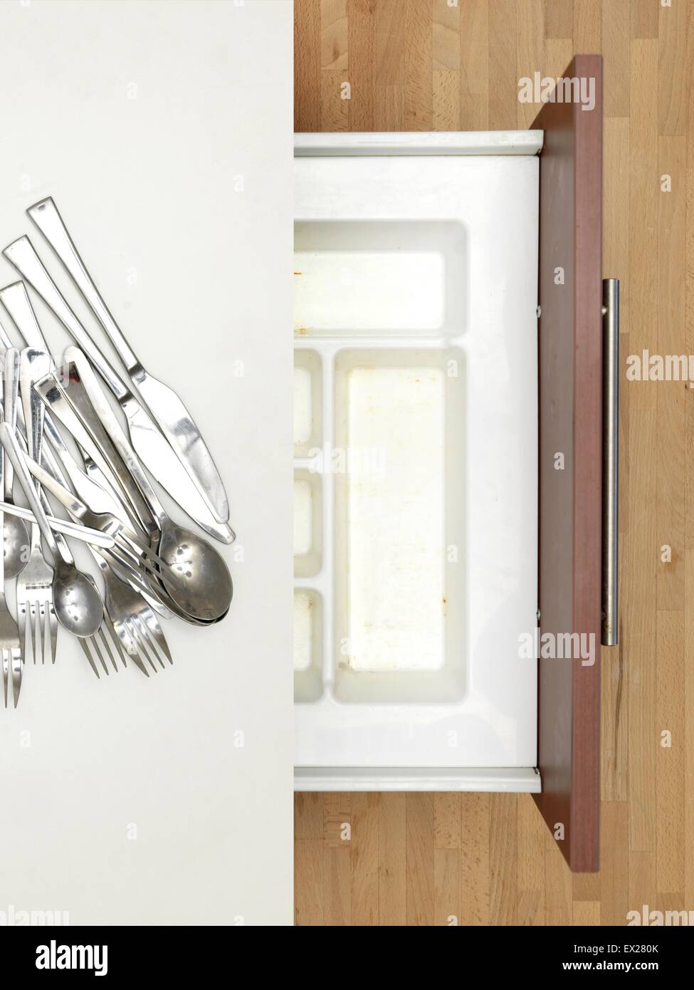 A close up shot a cutlery draw Stock Photo - Alamy