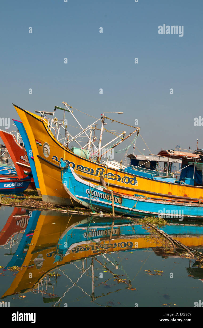 colorful boats, fort cochin harbour, kerala, south india, india, asia ...