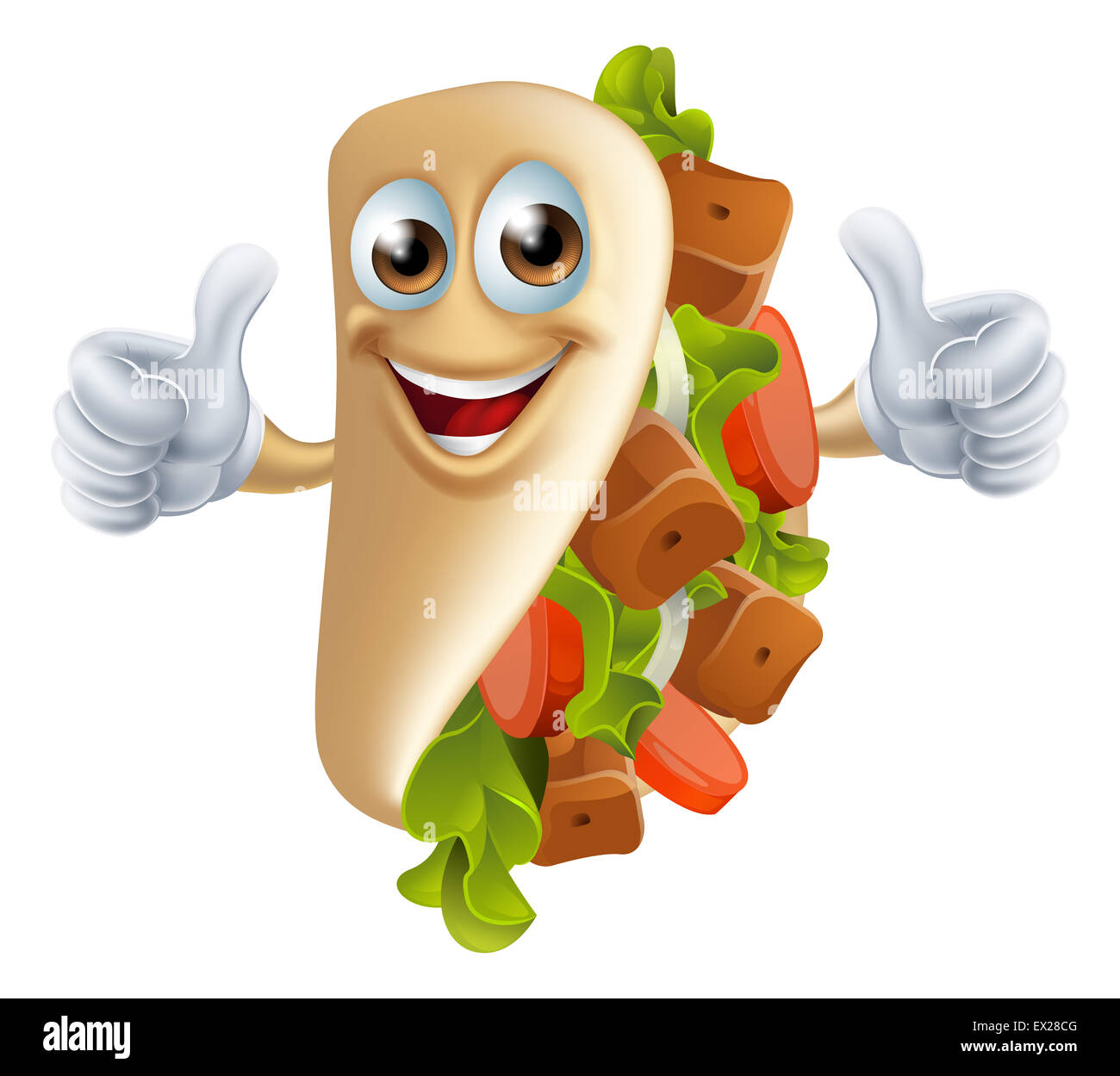An illustration of a healthy looking cartoon souvlaki kebab character ...