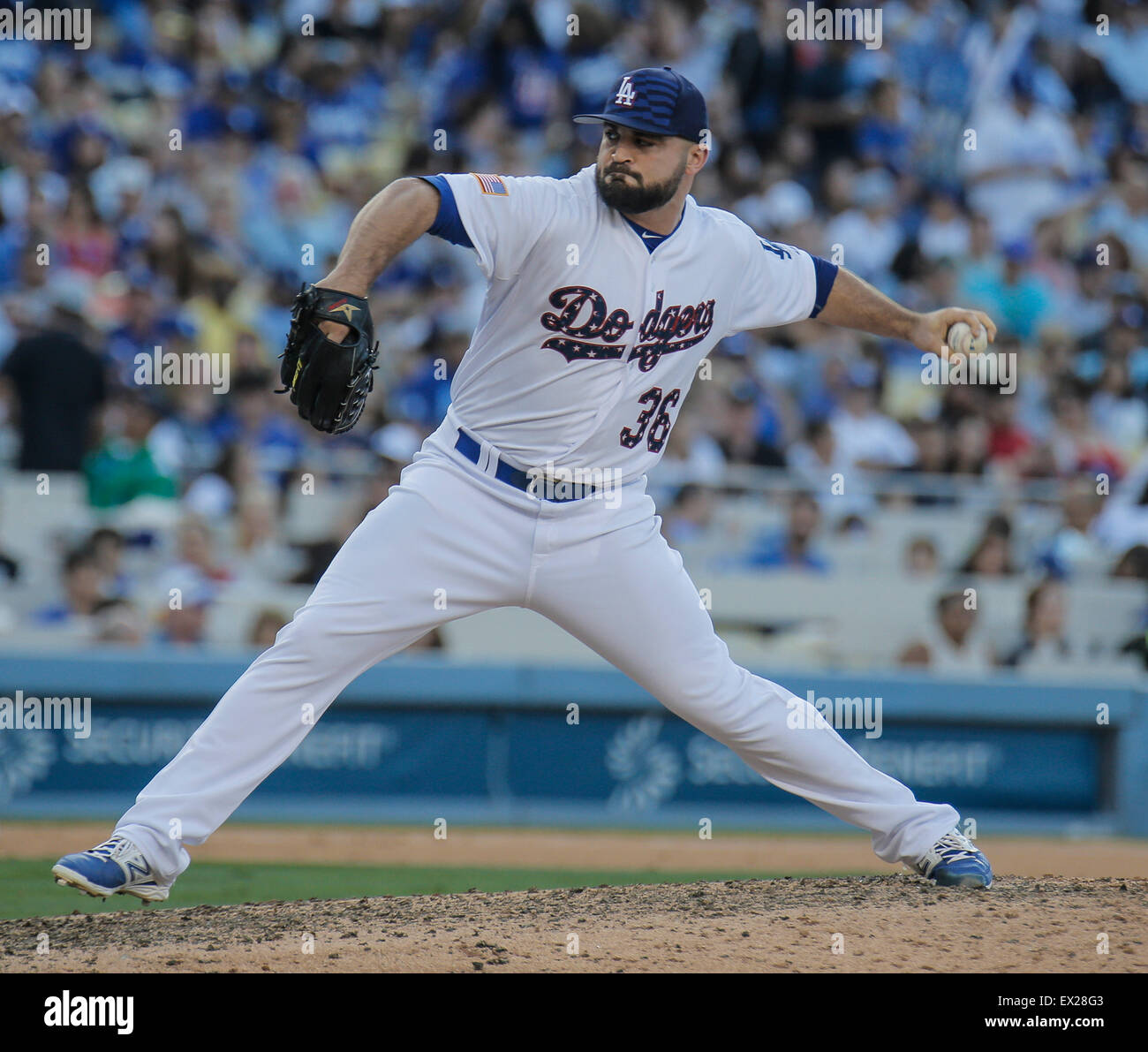 Los Angeles USA CA. 04th July, 2015. LA Dodgers # 36 Pitcher Adam ...