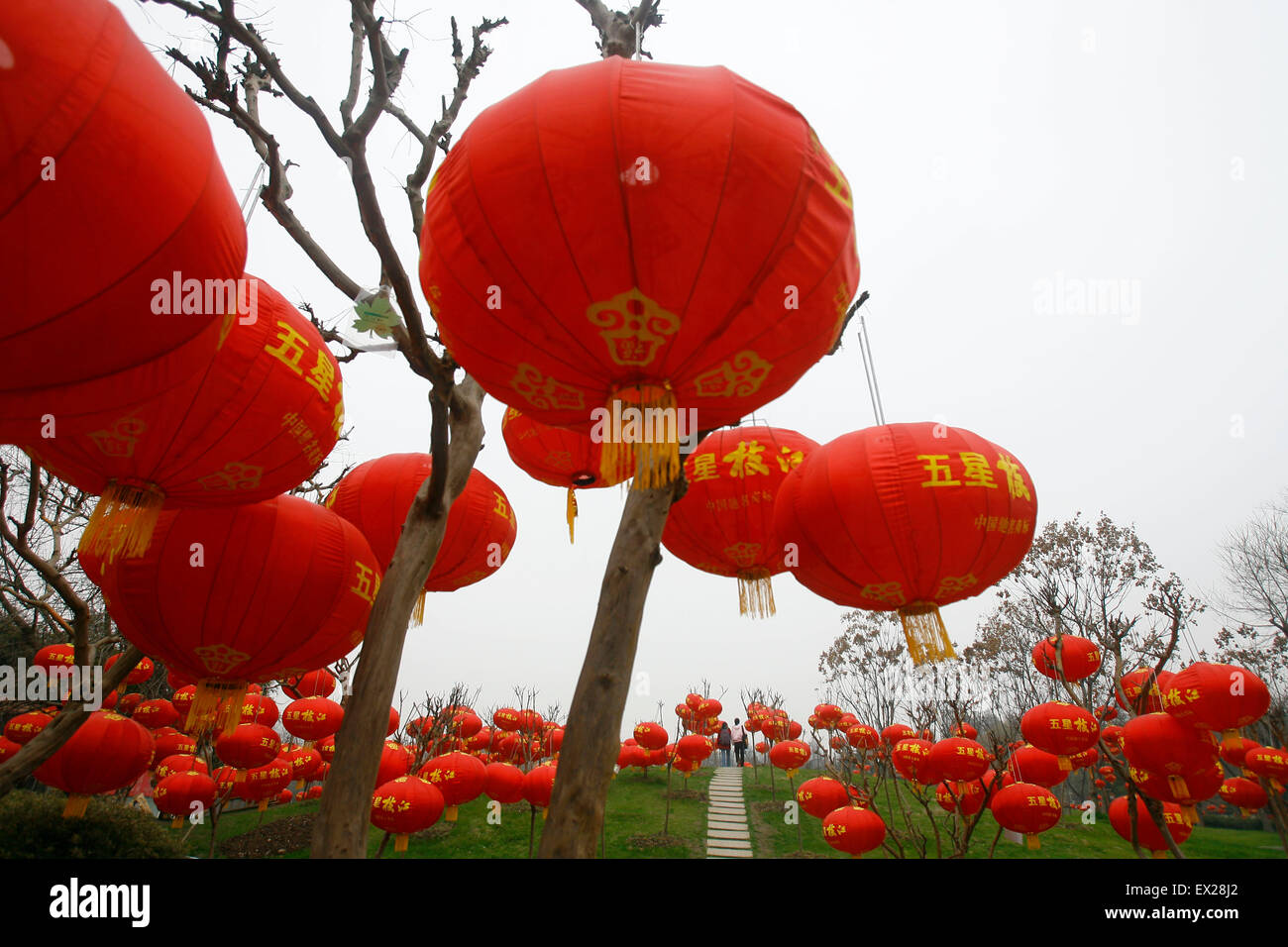 Lanterns are hanged to welcome the upcoming Chinese Lunar New Year at a ...
