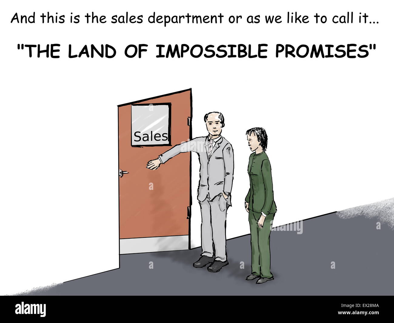 A woman is shown the door to "The land of impossible promises Stock ...
